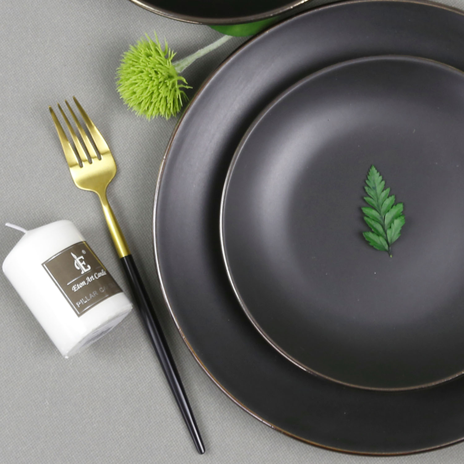 Black solid color ceramic tableware set