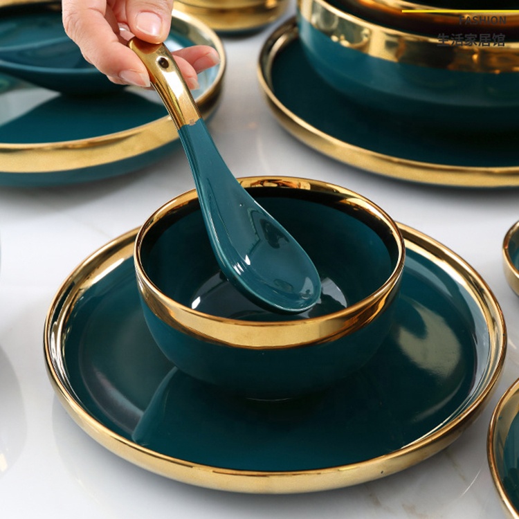 Green household glazed tableware set